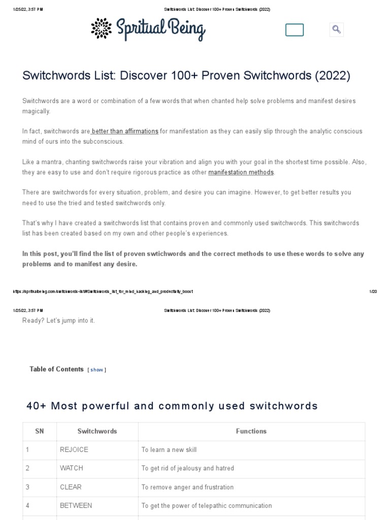 Switchwords List - Discover 100+ Proven Switchwords (2022) | PDF | Mind | Professional Skills