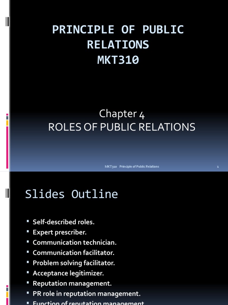 Chapter 4-ROLES IN PR1 | PDF | Public Relations | Reputation