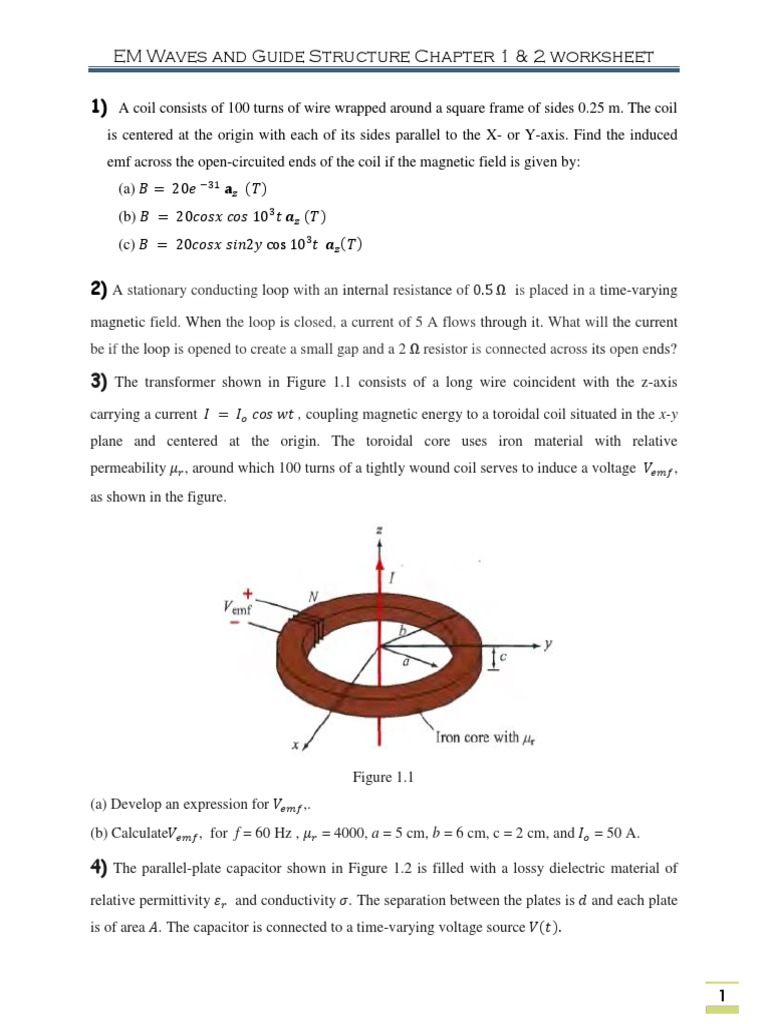 EM Waves and Induced Currents Worksheet | PDF | Inductor | Waves
