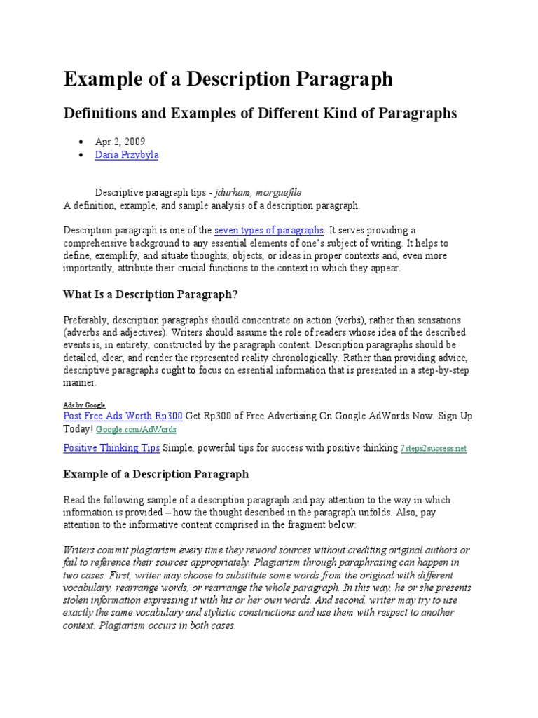 Example of A Description Paragraph: Definitions and Examples of ...