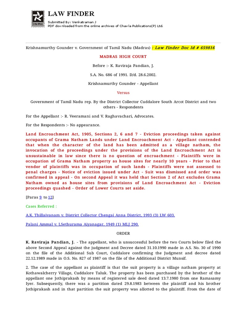 Madras HC Quashes Land Eviction | PDF | Lawsuit | Constitutional Law