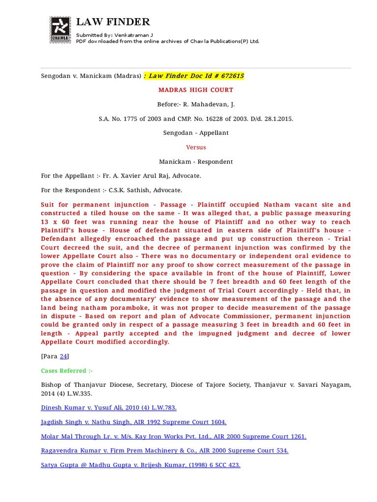 2015 SA - Sengodan v. Manickam (Madras) | PDF | Lawsuit | Judgment (Law)
