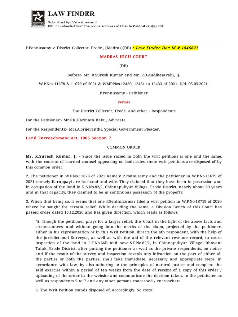 Law Finder Doc on Land Encroachment Act Case | PDF | Government ...