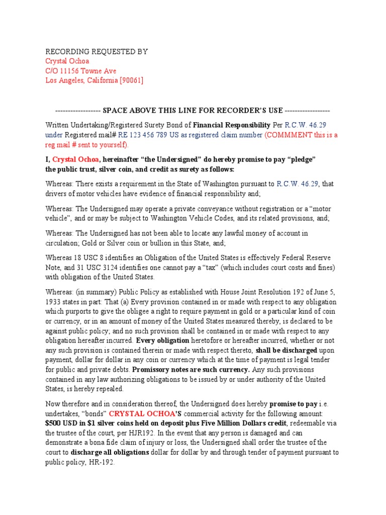 Auto BOND Insurance Evidence Financial Responsibility | PDF | Money ...