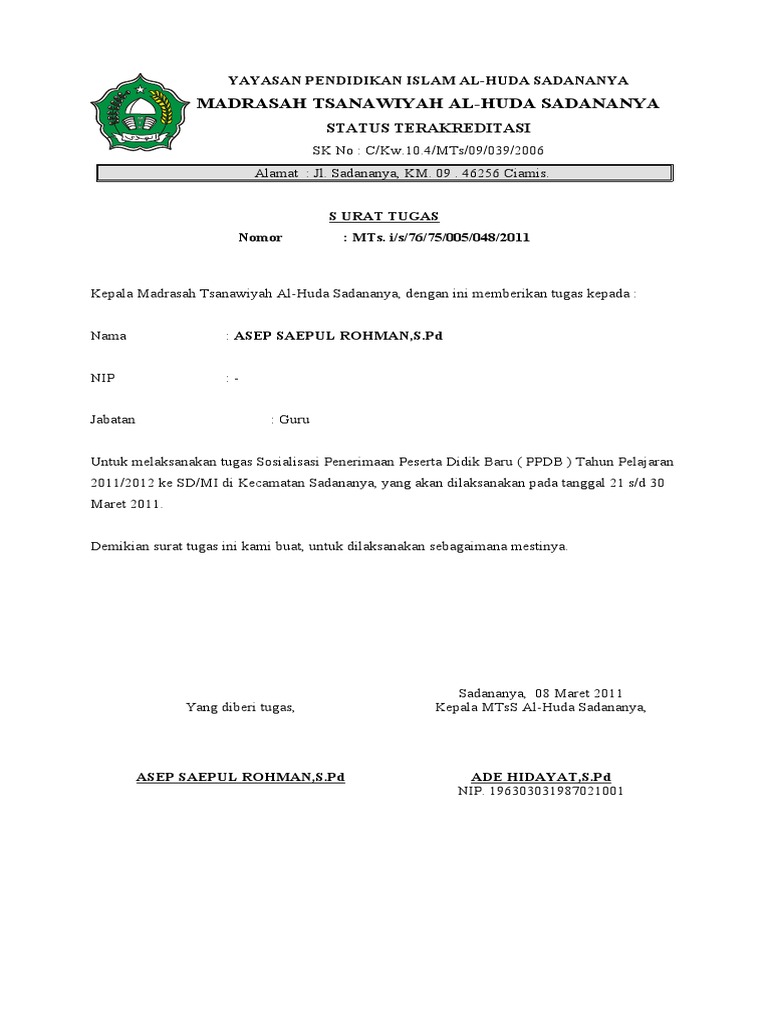 Surat Tugas PPDB | PDF