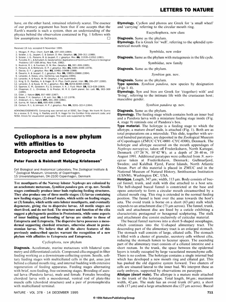 Cycliophora Is A New Phylum With Affinities To Entoprocta and ...
