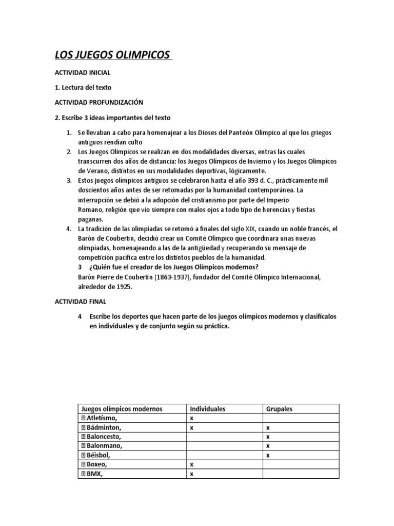 Historia y Evolución de los Juegos Olímpicos | PDF | Juegos olímpicos ...