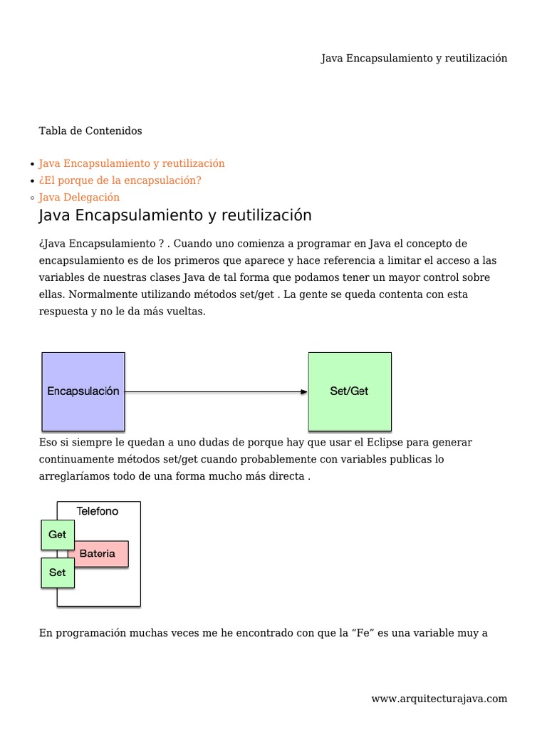 Java Encapsulamiento y Reutilización | PDF | Java (lenguaje de programación) | Gestión de ...