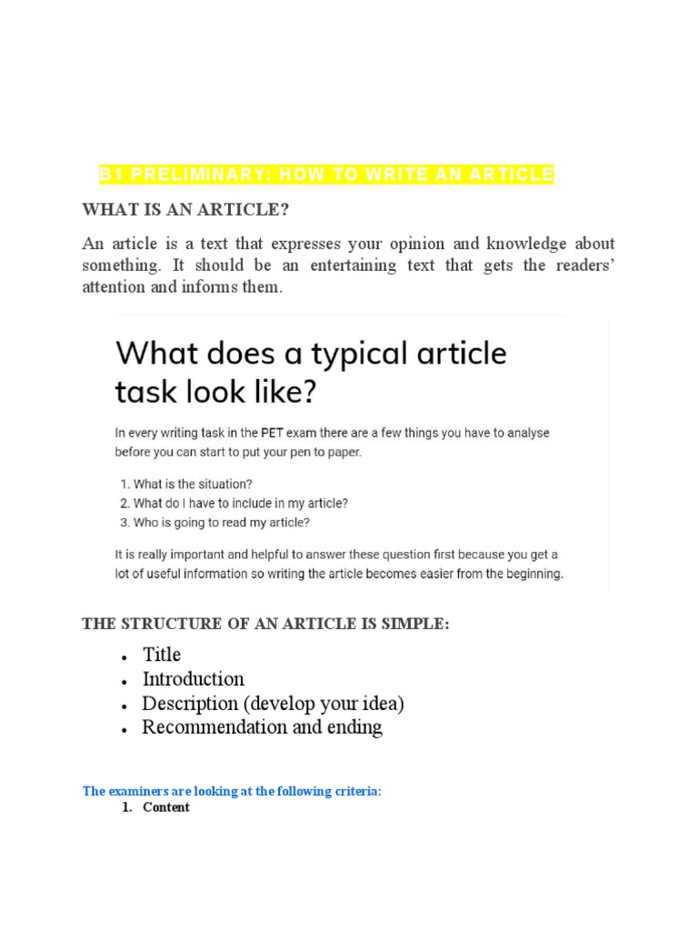 Writing An Article B1 | PDF | Leisure | Question