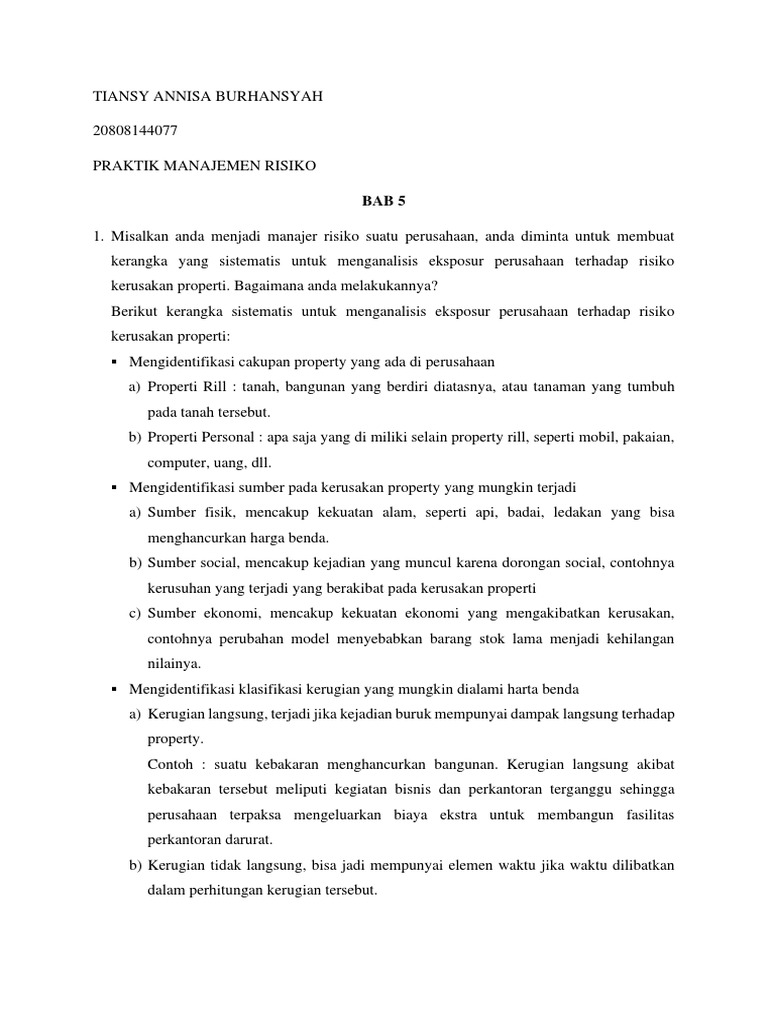 Praktik MNJ Risiko Bab 5&6 - TIANSY ANNISA BURHANSYAH - 20808144077 | PDF | Hukum