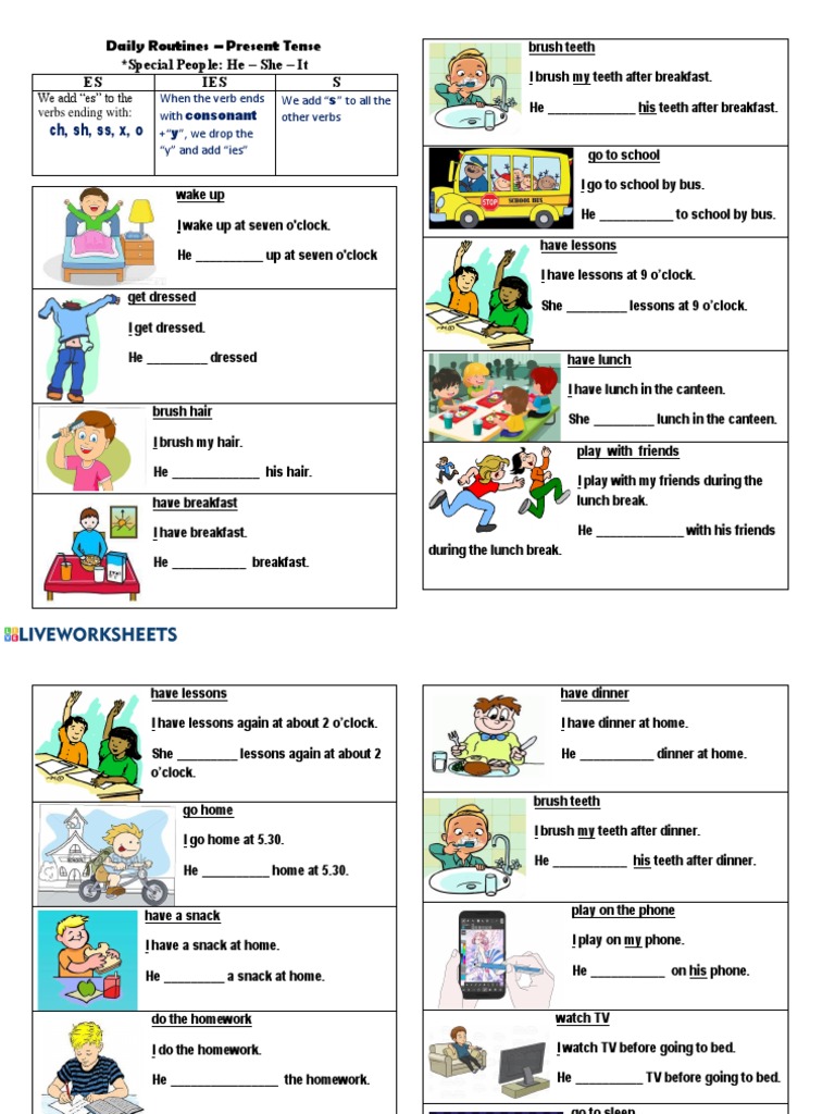 Third Person Daily Routines Sexto | PDF | Linguistics | Languages