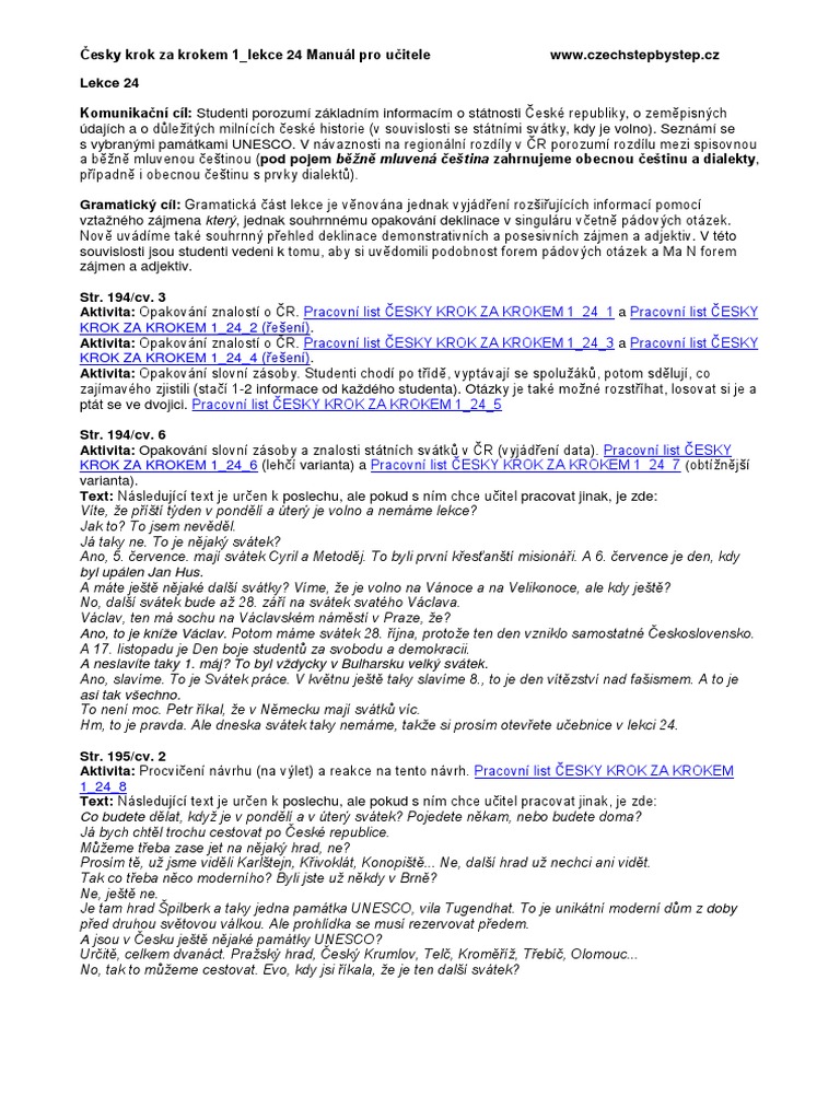 Ucitele Cesky Krok Za Krokem 1 24 | PDF