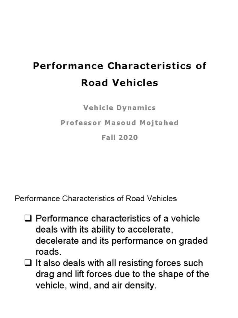 Performance Characteristics of Road Vehicles 1 - New | PDF | Lithium ...