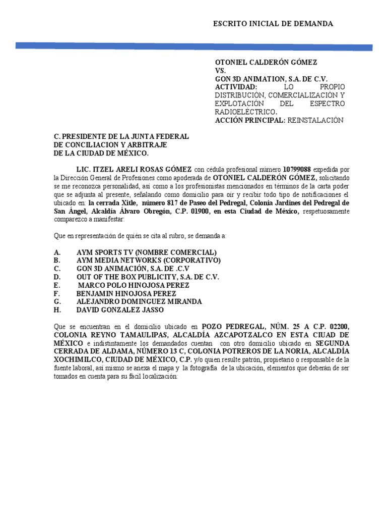 Demanda por Despido Injustificado en México | PDF | Derechos humanos ...