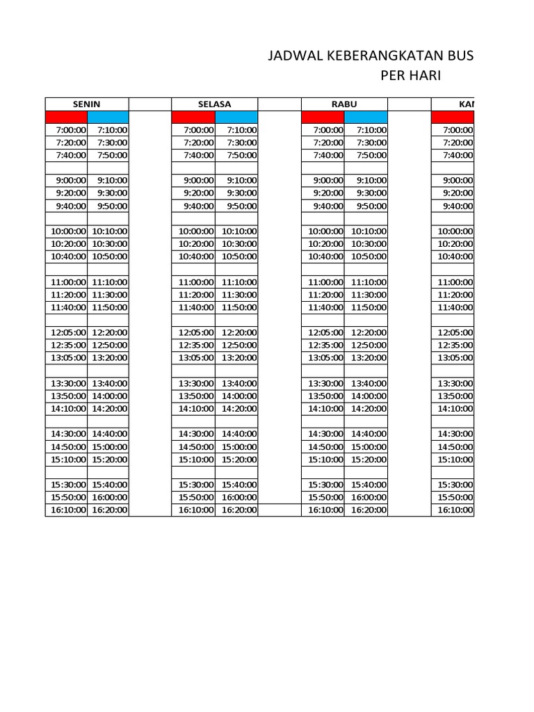 Jadwal Keberangkatan Bus Kampus Ui Per Hari: Senin Selasa Rabu Kamis | PDF