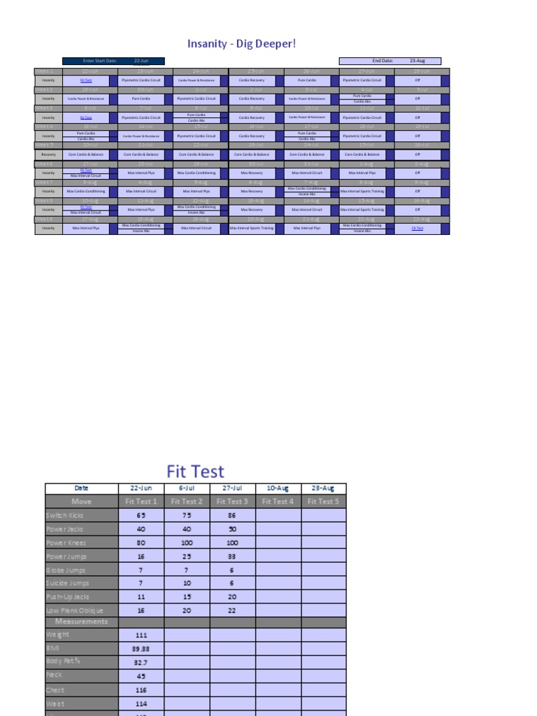 Insanity Dig Deeper Workout Calendar | PDF | Weight | Human Body