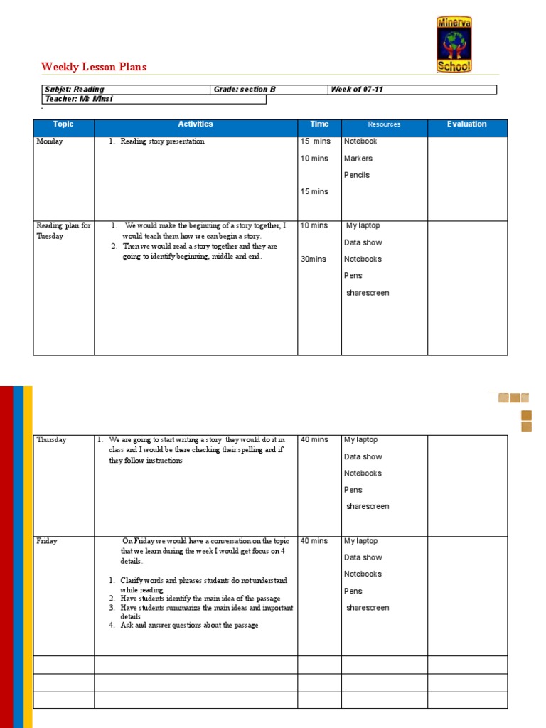 Weekly Reading Lesson Plan for Grade B | PDF | Lesson Plan | Pedagogy