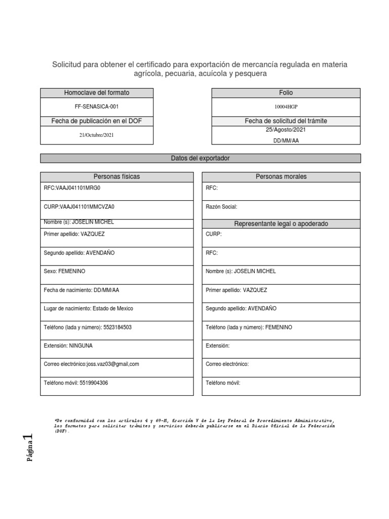 Formato zoosanitarioF-SENASICA-001 - Exportaci - N | PDF | México | Farmacéutico