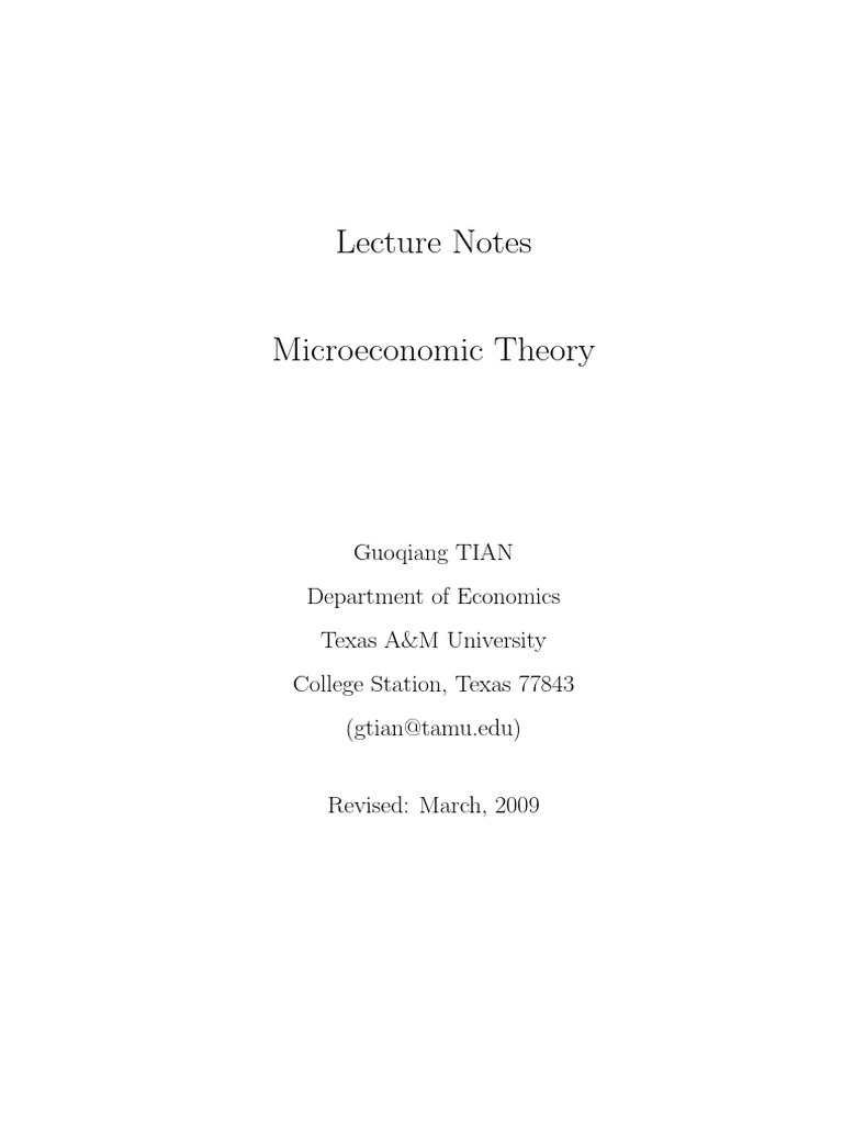 Economics Lecture Notes in Microeconomic Theory | PDF | Welfare ...