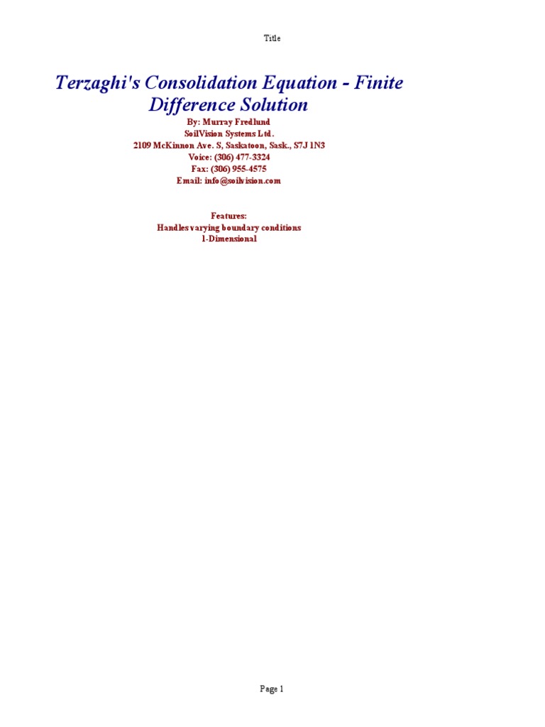 Terzaghi's Consolidation Equation - Finite Difference Solution | PDF | Pressure | Continuum ...