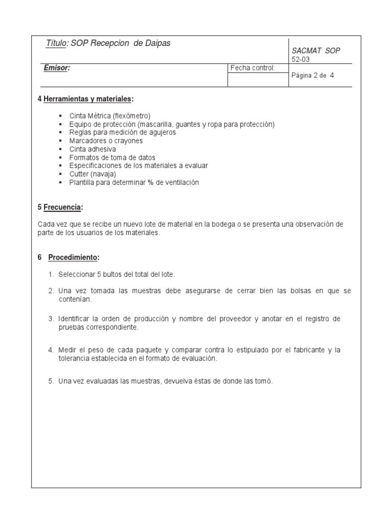 SOP Recepción de Daipas y Corbatas | PDF | Logística | El plastico