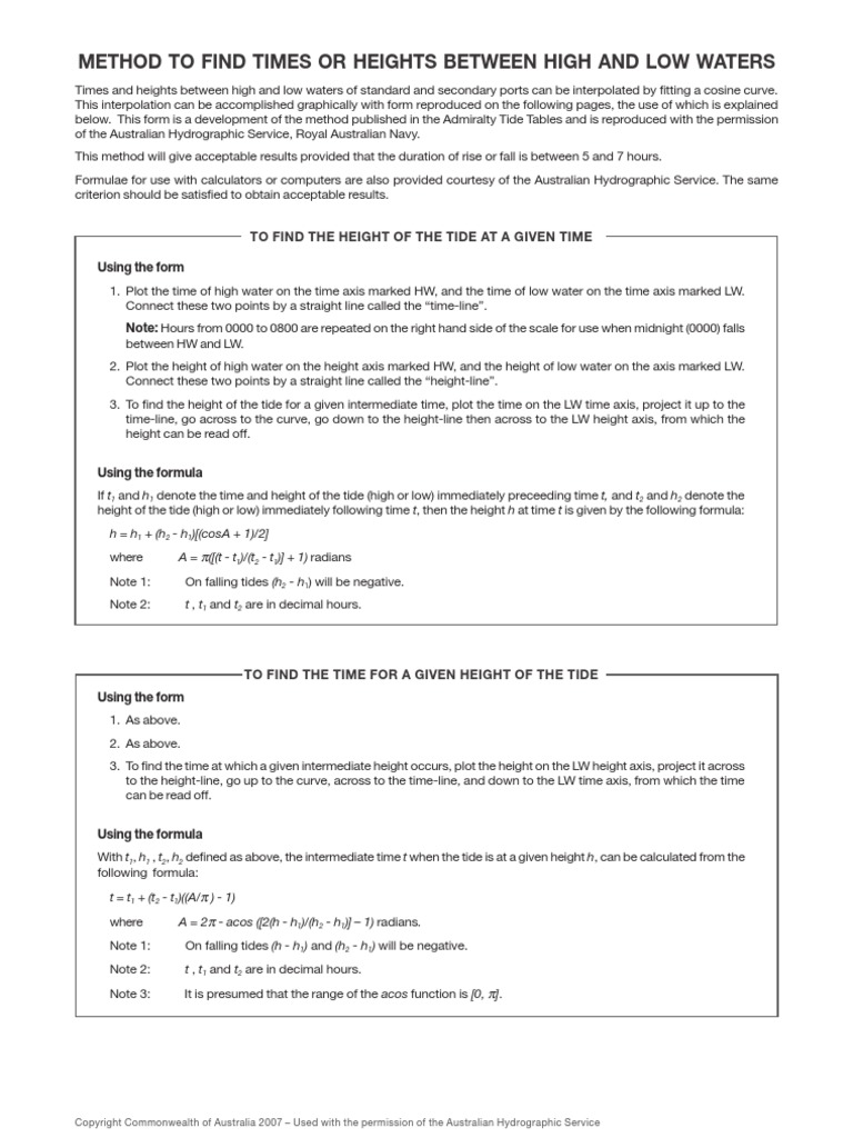 Method To Find Times or Heights Between High and Low Waters | PDF ...