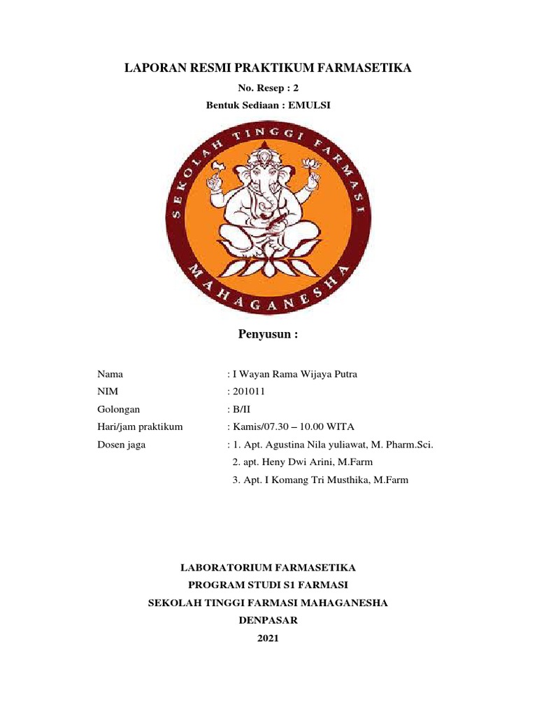 Laporan Praktikum Emulsi Farmasetika | PDF