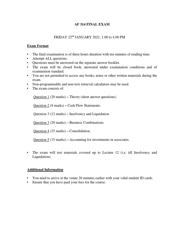 Final Exam-Format and Instructions | PDF