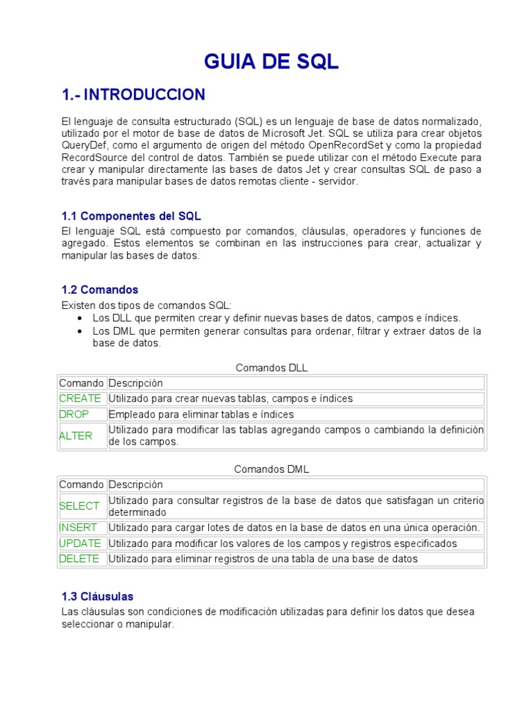 Manual SQL y Descripcion de Comandos | PDF | SQL | Tabla (base de datos)