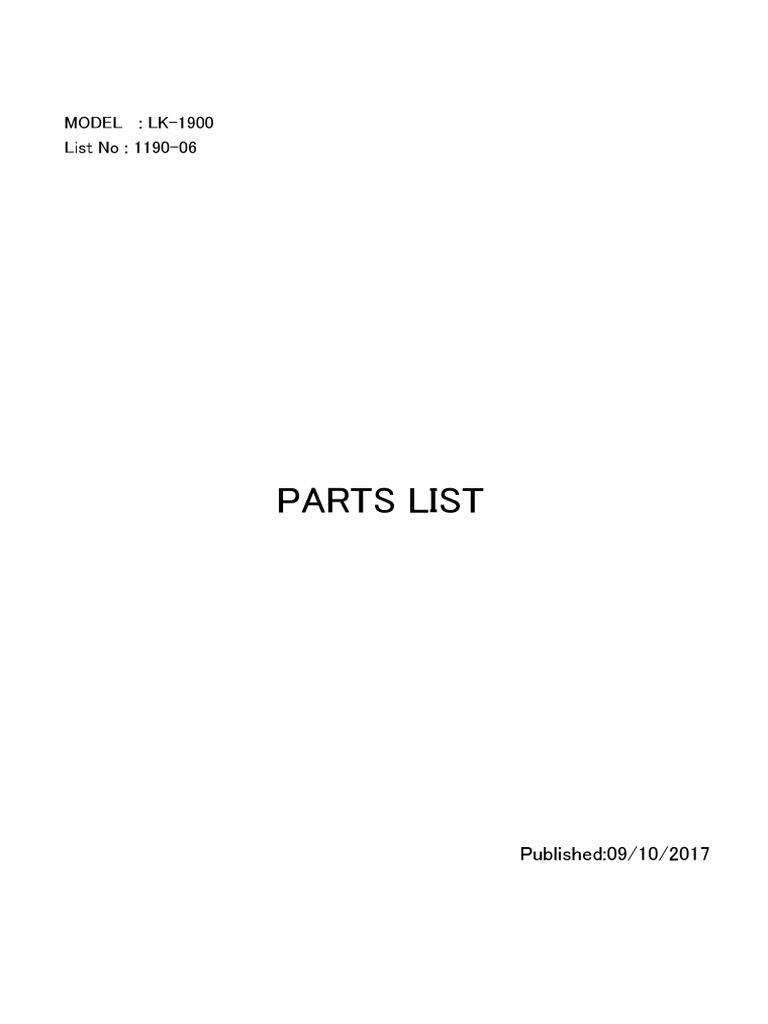Parts List: MODEL: LK-1900 List No: 1190-06 | PDF | Screw | Tools