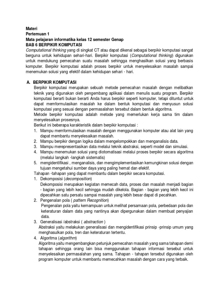 Bahan Ajar Informatika Pertemuan 1 | PDF
