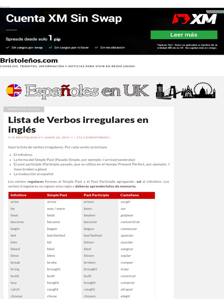 Guía de Verbos Irregulares Inglés | PDF | Syntax | Linguistics