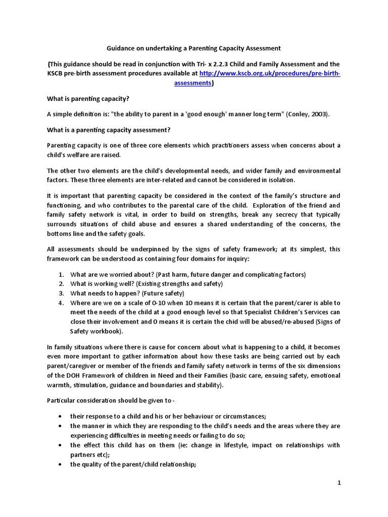 Guidance On Undertaking A Parenting Capacity Assessment | PDF | Child ...