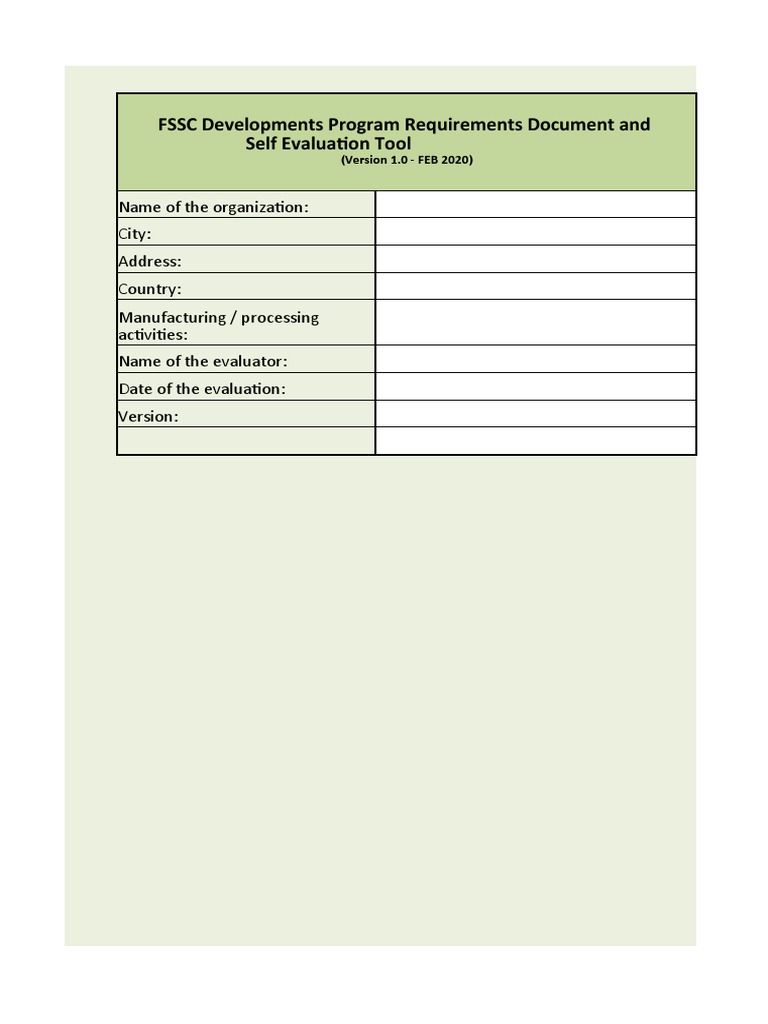 FSSC Developments Program Requirements Document and Self Evaluation ...
