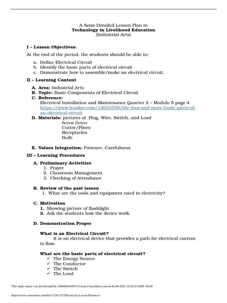 Electricity Lesson Plan | PDF | Series And Parallel Circuits ...