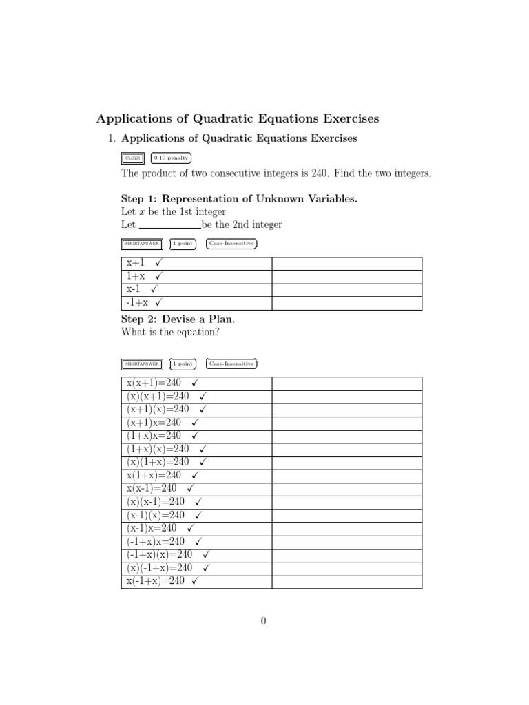 Application of Quadratic Equations (Word Problems) Exercises | PDF ...