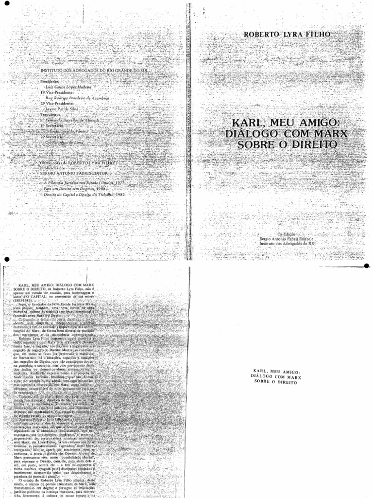 Karl, Meu Amigo Diálogo Com Marx Sobre o Direito by Roberto Lyra Filho ...