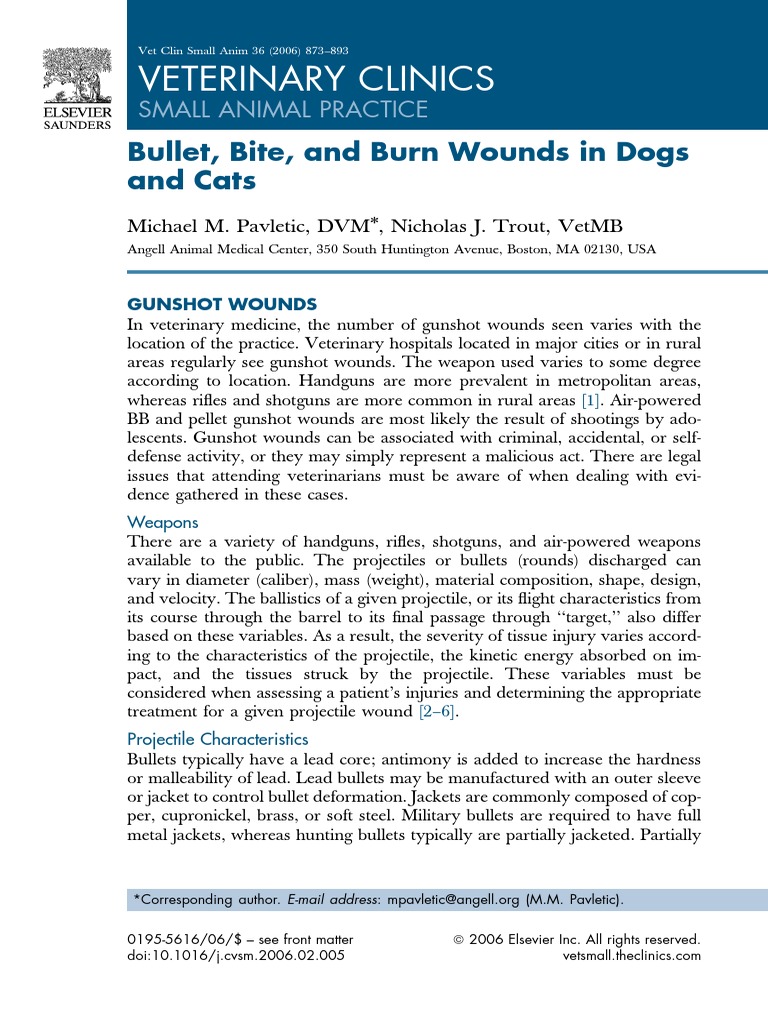 Veterinary Clinics: Bullet, Bite, and Burn Wounds in Dogs and Cats ...