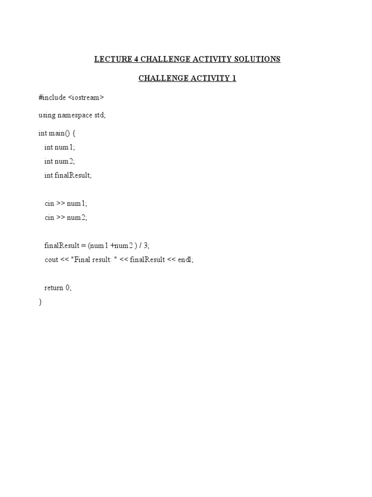 Lecture 4 Challenge Activity Solutions Challenge Activity 1 | PDF ...