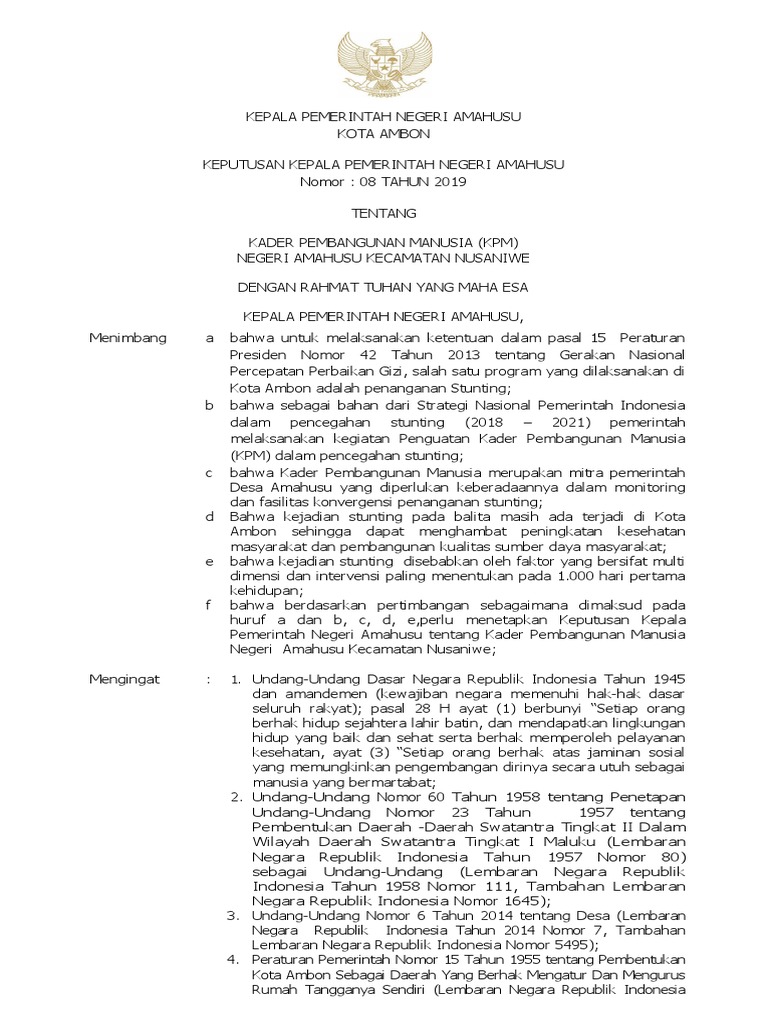 Keputusan Kader Pembangunan Manusia Amahusu | PDF