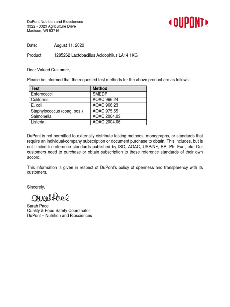 Test Method: Dupont Nutrition and Biosciences 3322 - 3329 Agriculture ...