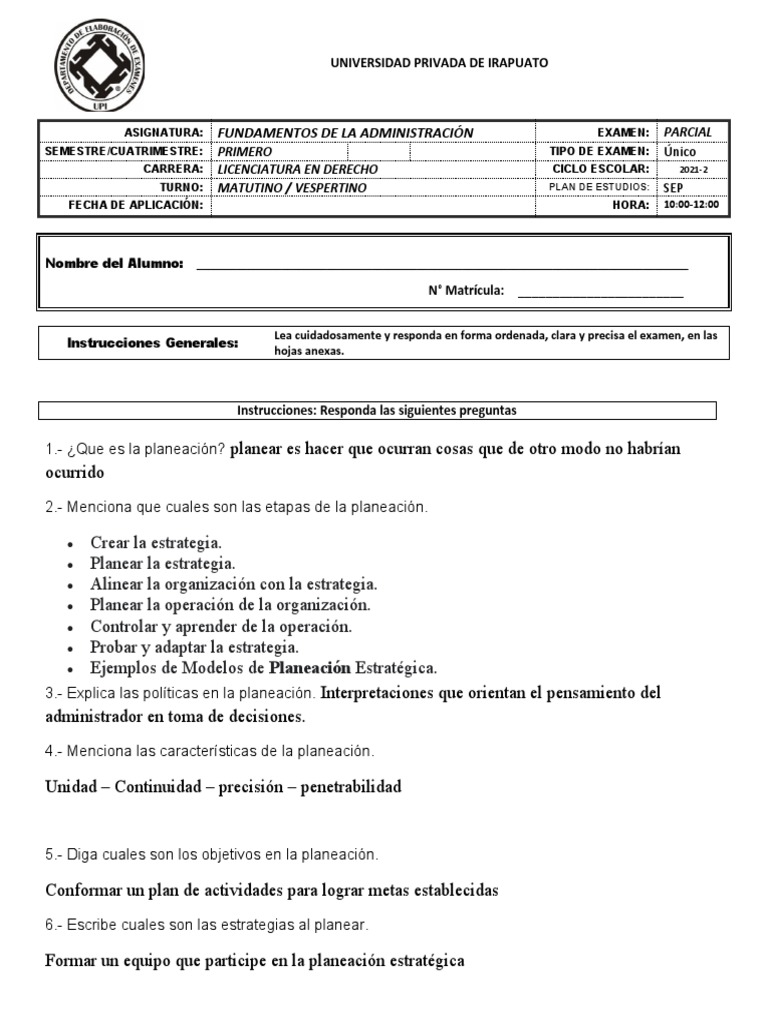 Examen Final Fundamentos de La Administración 2021-2 | PDF ...