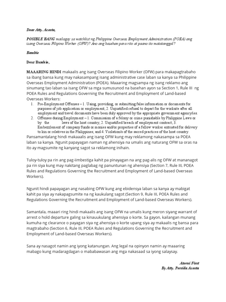 Grounds To Blacklist OFW | PDF