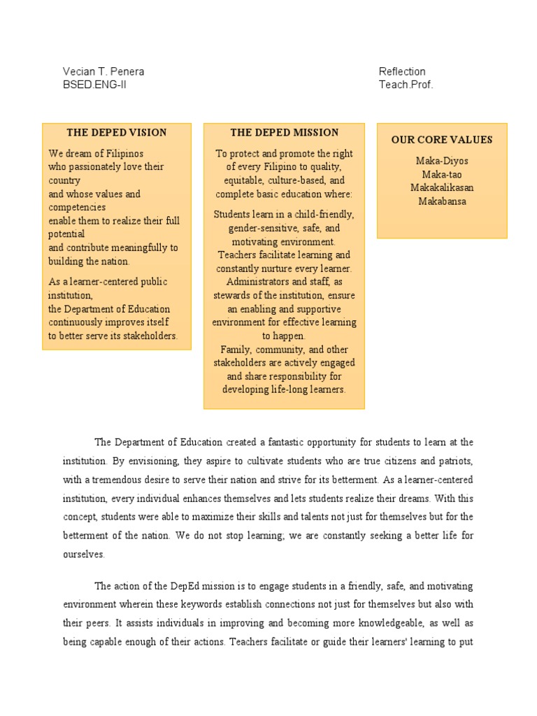 The Deped Vision The Deped Mission Our Core Values | PDF | Learning ...