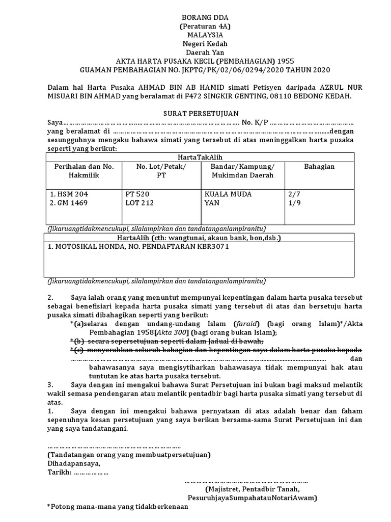 Borang Persetujuan - Bahasa Melayu Borang DDA | PDF