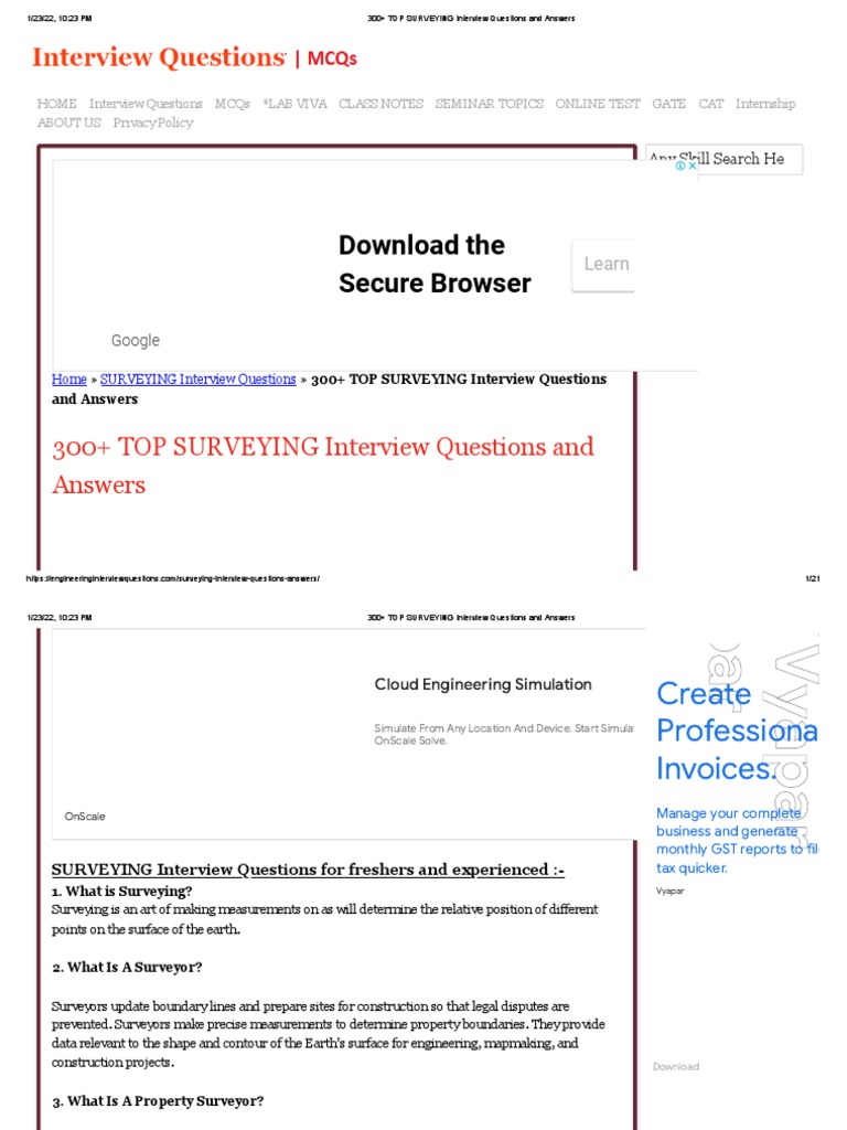 300+ TOP SURVEYING Interview Questions and Answers | PDF | Surveying ...