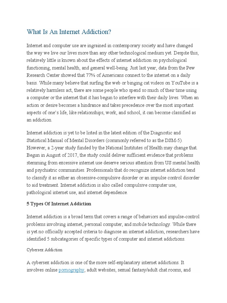 What Is An Internet Addiction | PDF | Mental Disorder | Obsessive ...