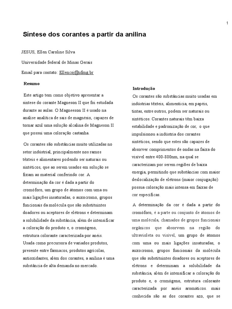 Síntese do Corante Magneson II | PDF | Solubilidade | Ácido sulfúrico