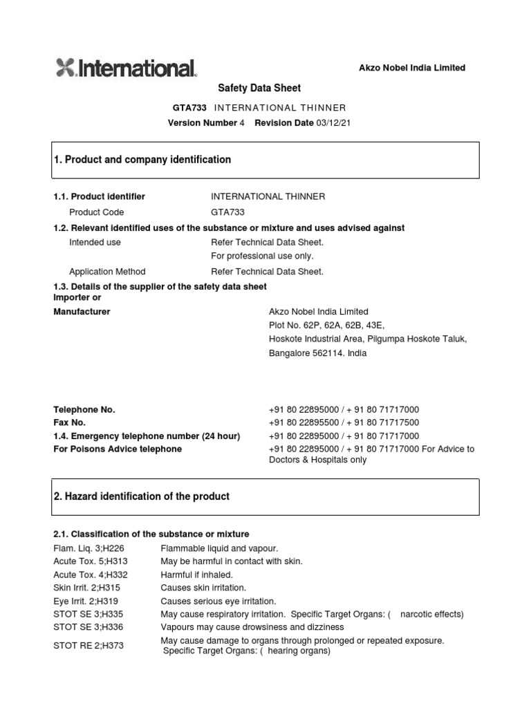 SDS Gta 733 | PDF | Toxicity | Nitrogen