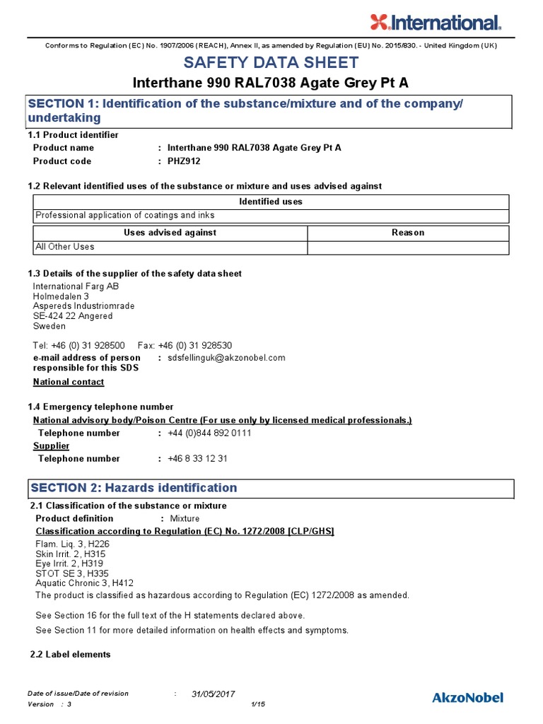 SDS Interthane 990 | PDF | Firefighting | Personal Protective Equipment